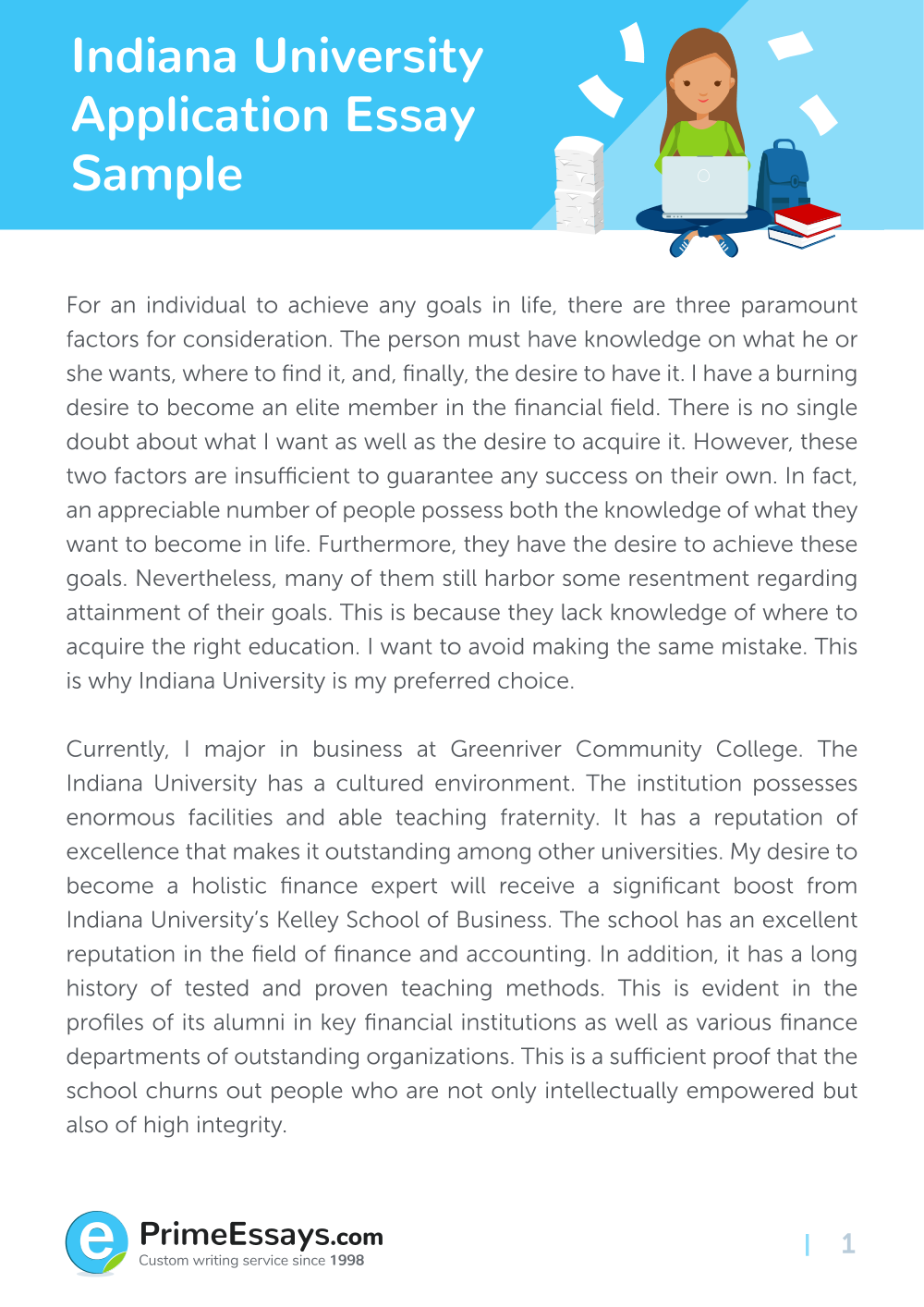 Exceptionally Written Indiana University Application Essay Example 