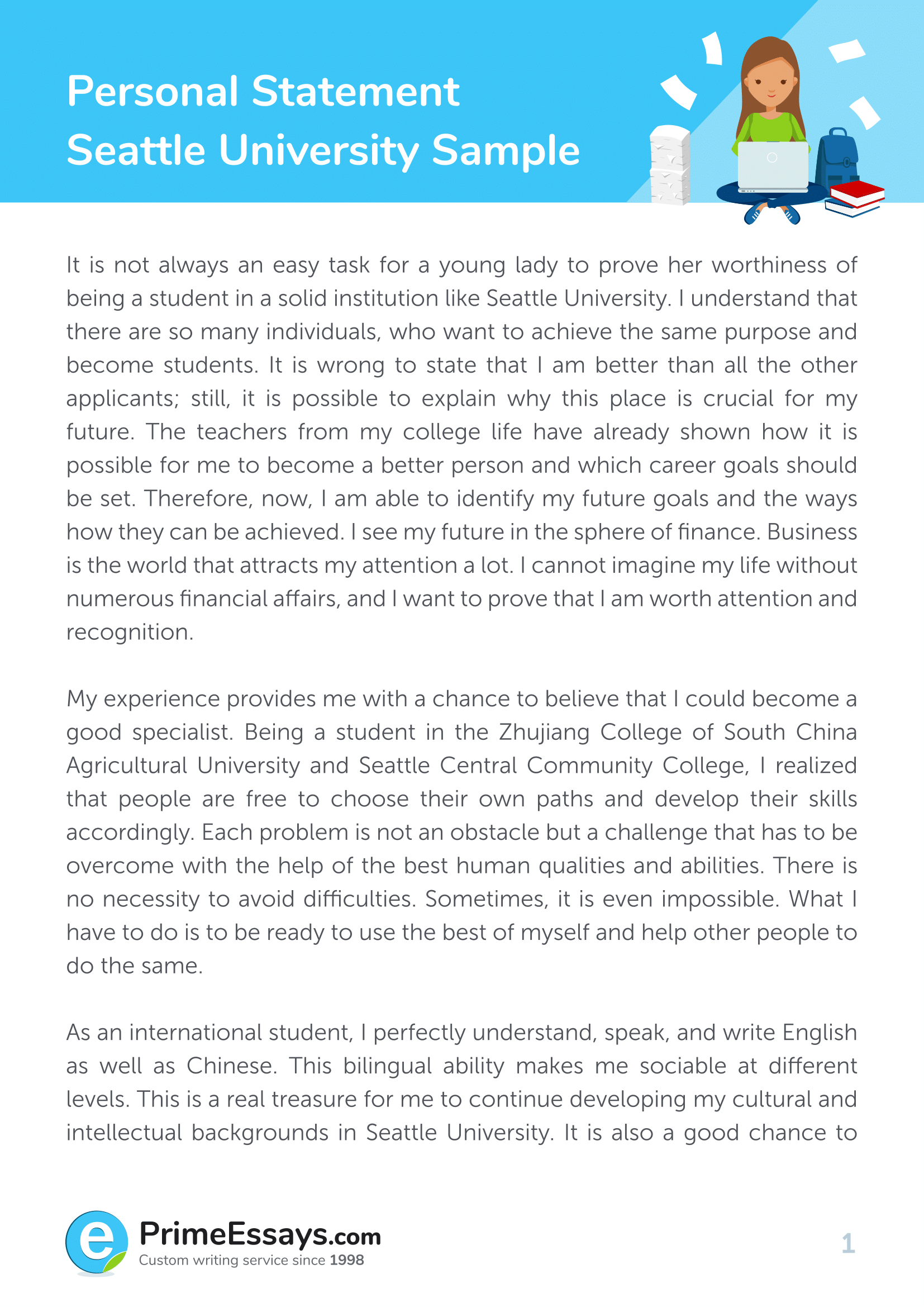 Seattle University Personal Statement Essay Example For Free